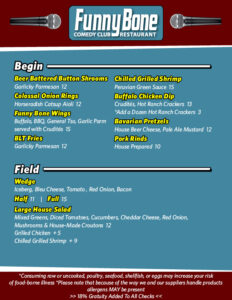 Food & Drink Menu | Orlando Funny Bone Comedy Club & Restaurant